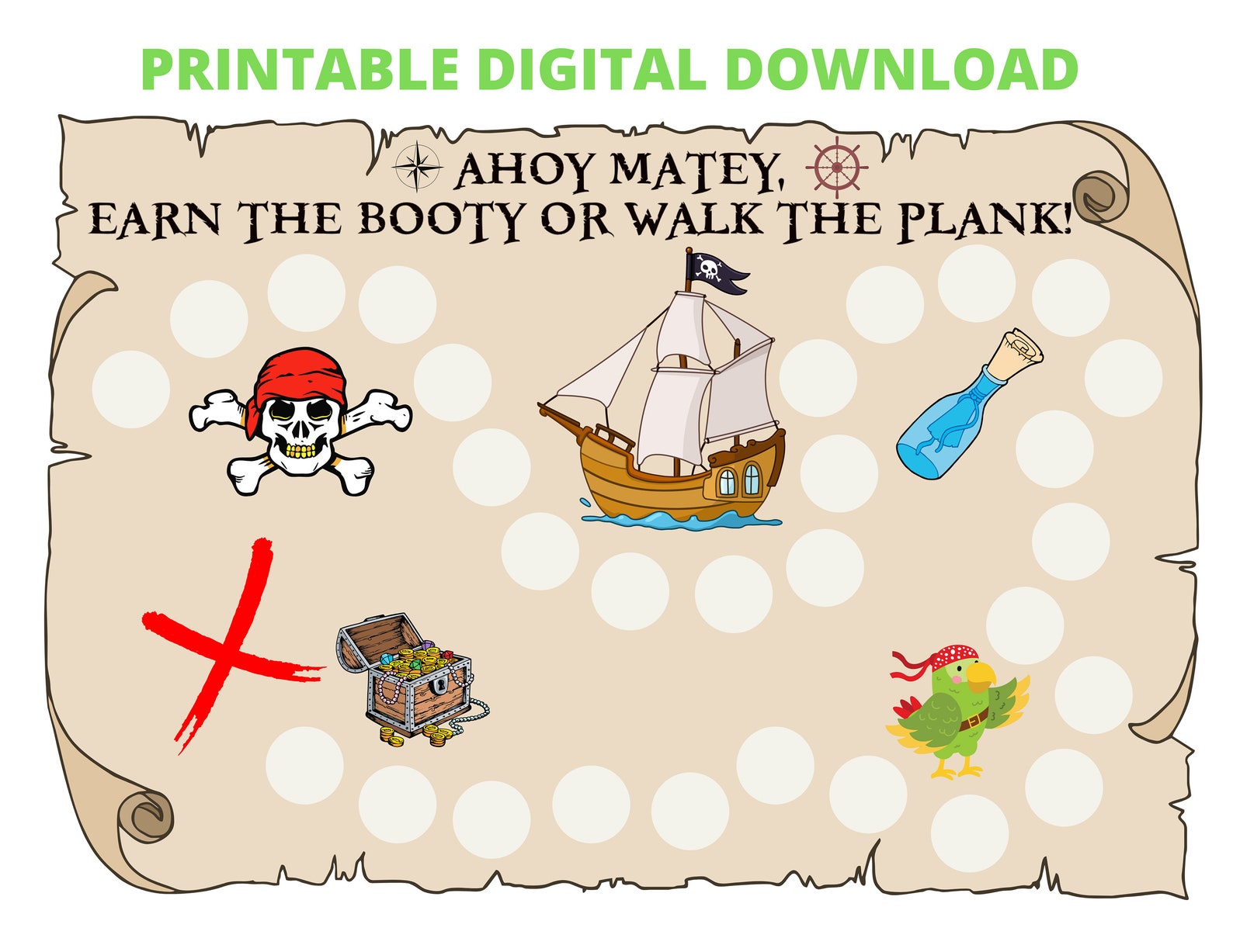Reward Chart for Kids, Pirate Decor, Behavior Charts, Printable Sticker ...