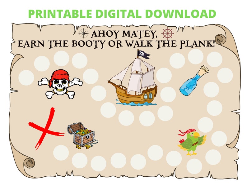 Reward Chart for Kids, Pirate Decor, Behavior Charts, Printable Sticker ...