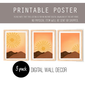 Boho Sunset Print Set, Sun Phases Wall Decor, Landscape Wall Art, Warm ...