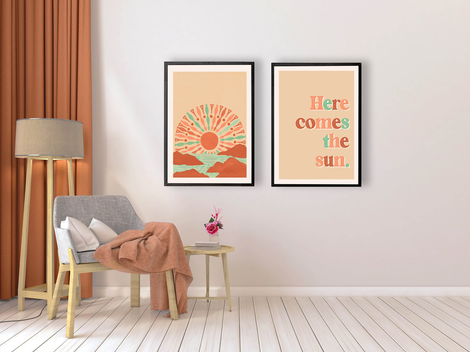 Boho Sunset Print Set, Slogan Wall Decor, Landscape Wall Art, Beatles ...