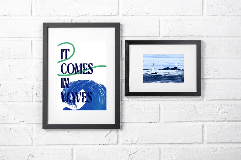 Marine Printable Poster, Duo Ocean Print, Waves Graphic Design ...