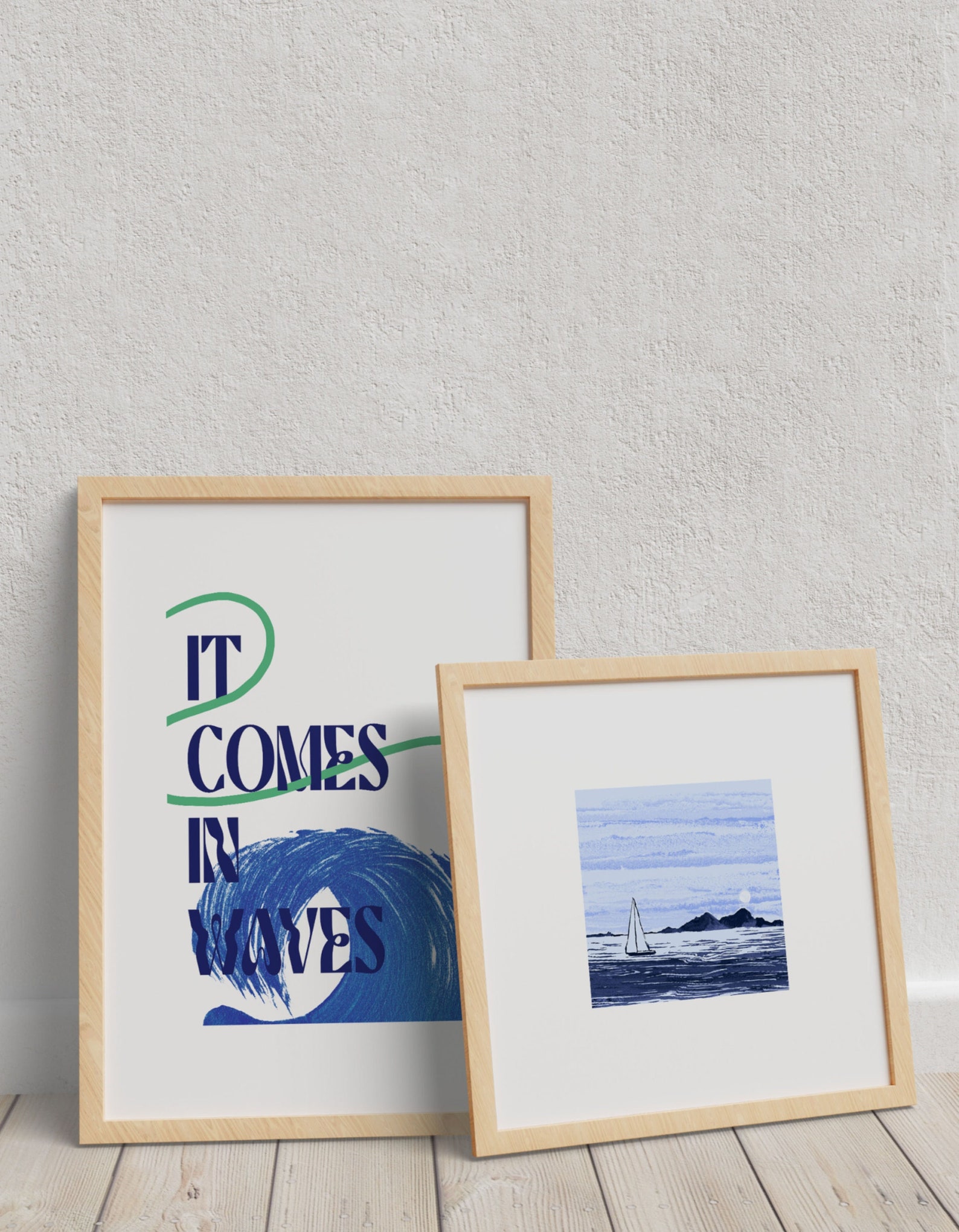 Marine Printable Poster, Duo Ocean Print, Waves Graphic Design ...