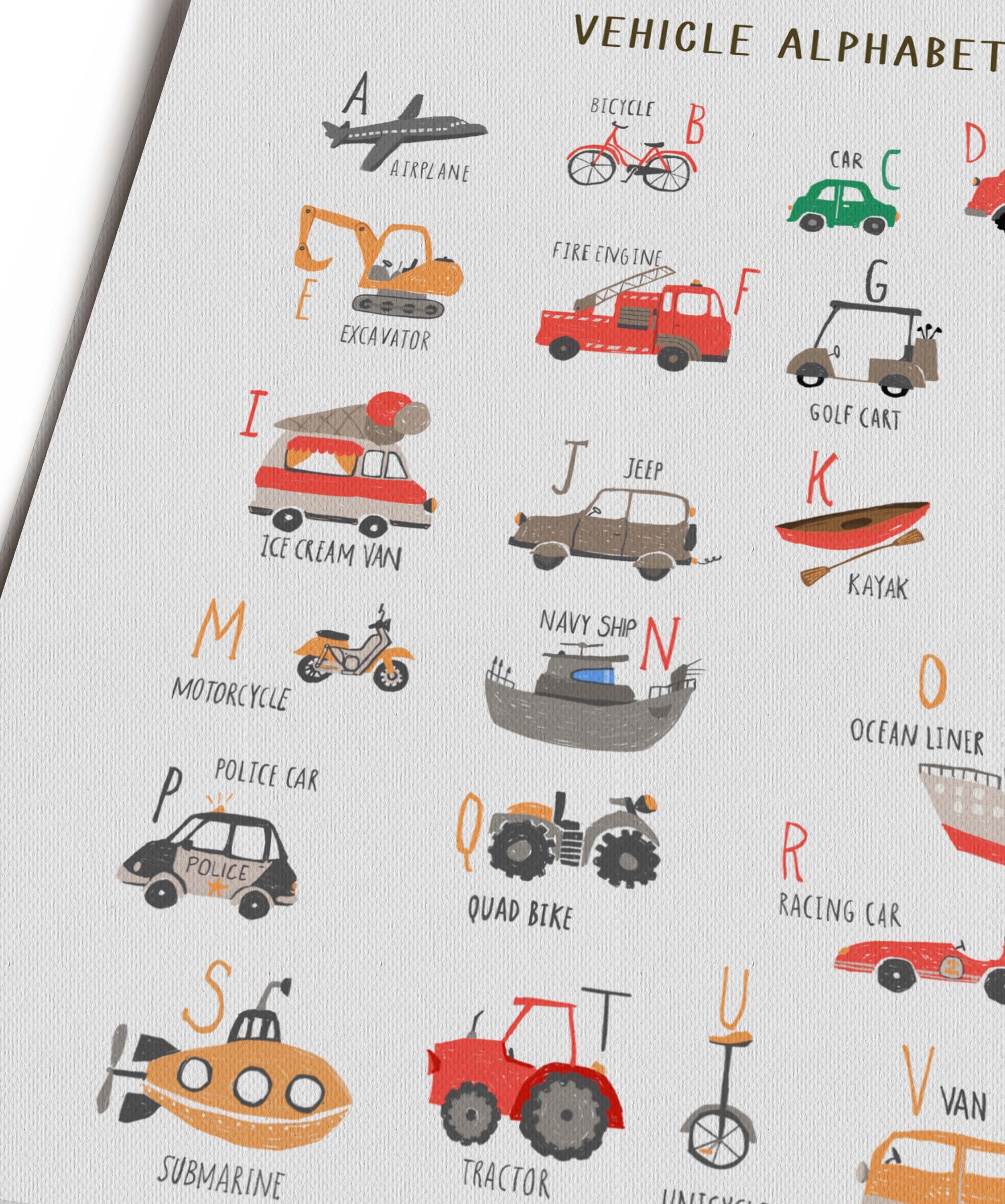 Vehicle Alphabet Poster, Kids Room Poster With Hanger, Educational ...