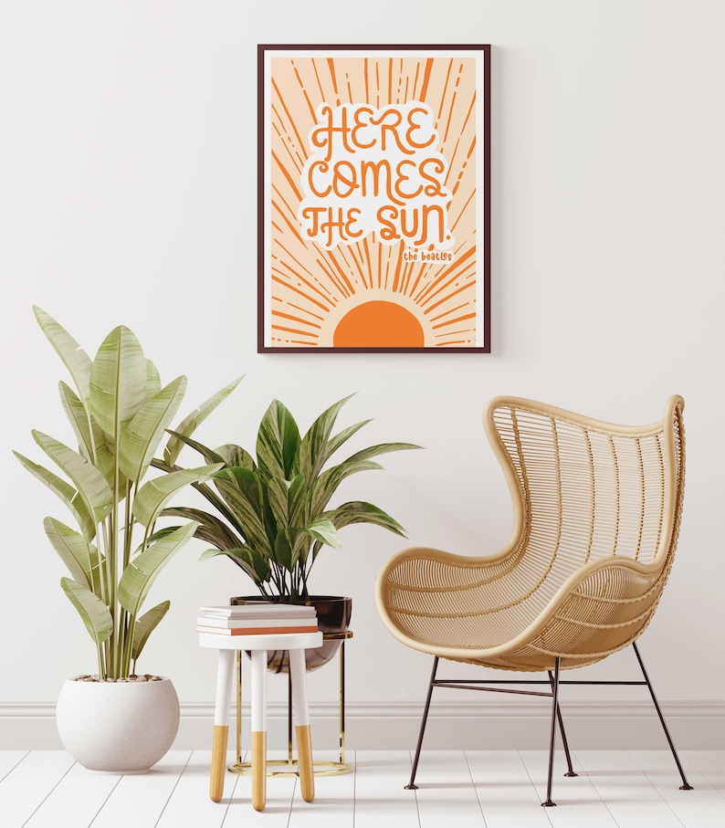 Music Poster, Song Slogan Print, Here Comes the Sun, Positive Quotes ...
