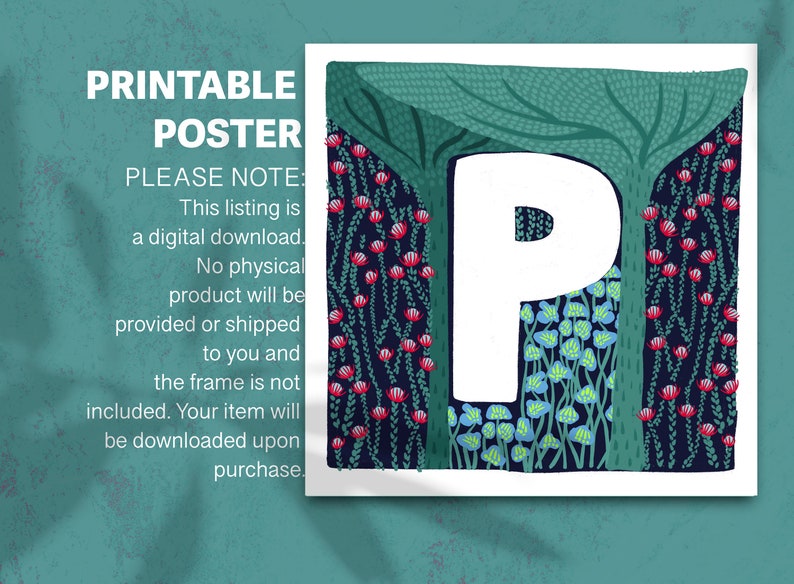 Alphabet Illustration Print, Baby Birth Present, P Letter Poster, First ...