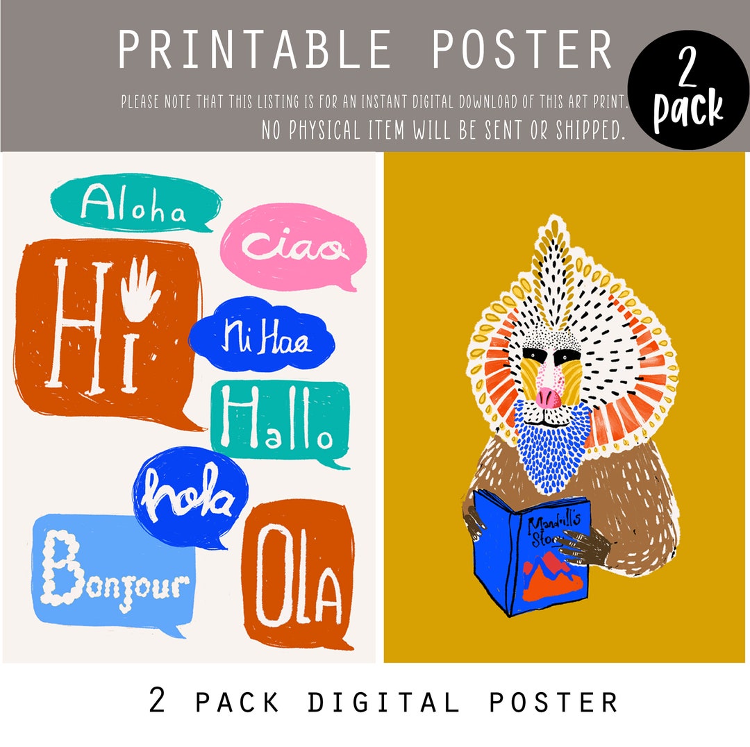 Animal-slogan Illustration Wall Art, Mandrill Drawing, Kids Typo Poster ...