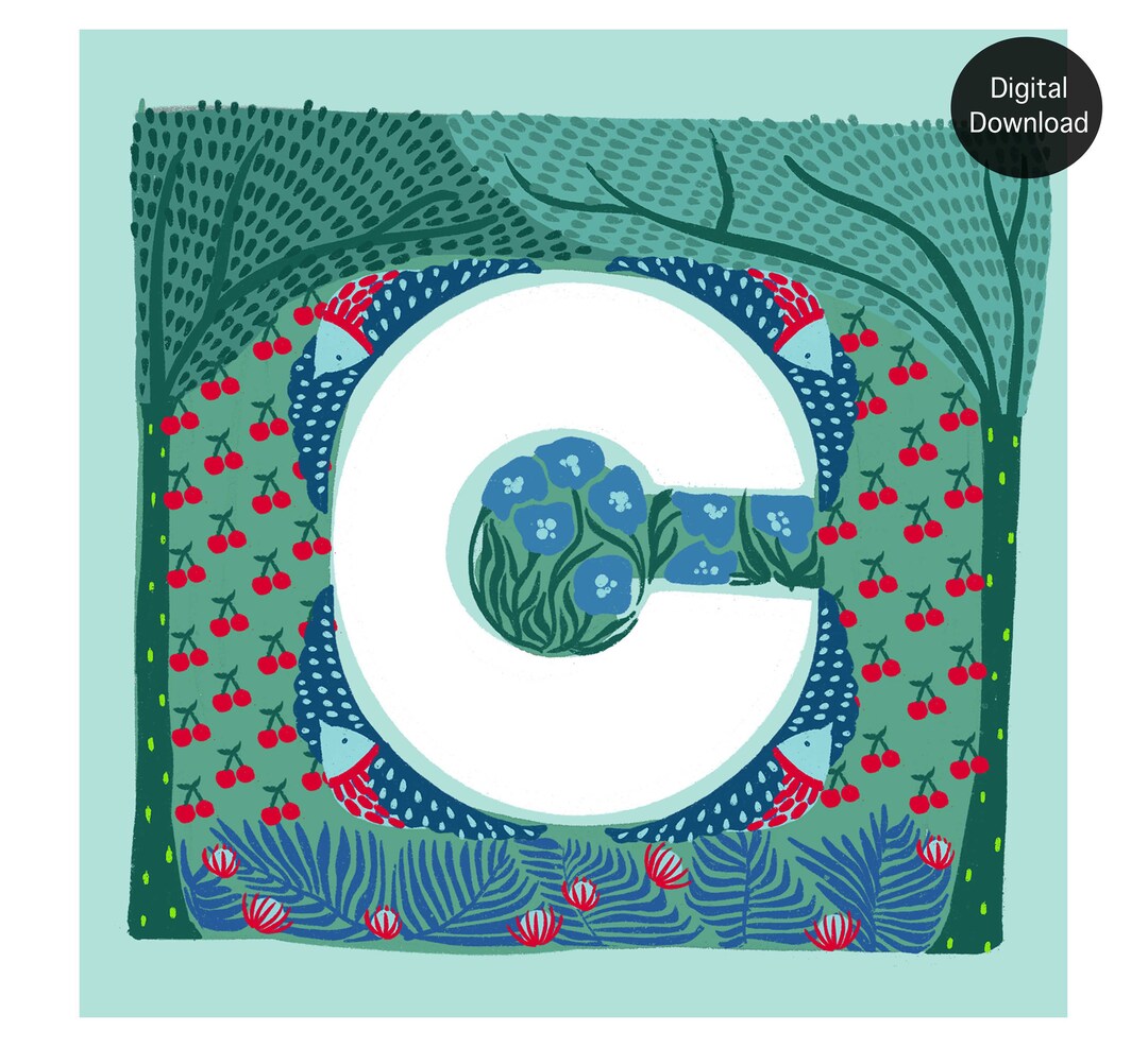 Name Illustration Print, Alphabet Wall Art, C First Letter Poster ...