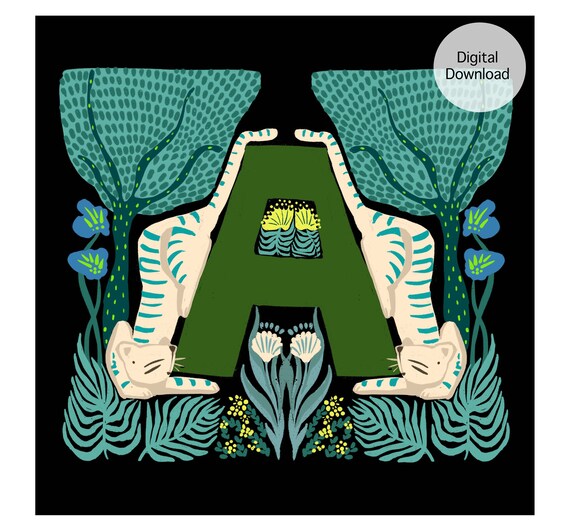 Letter Illustration Print Alphabet Wall Art A Letter Poster - Etsy