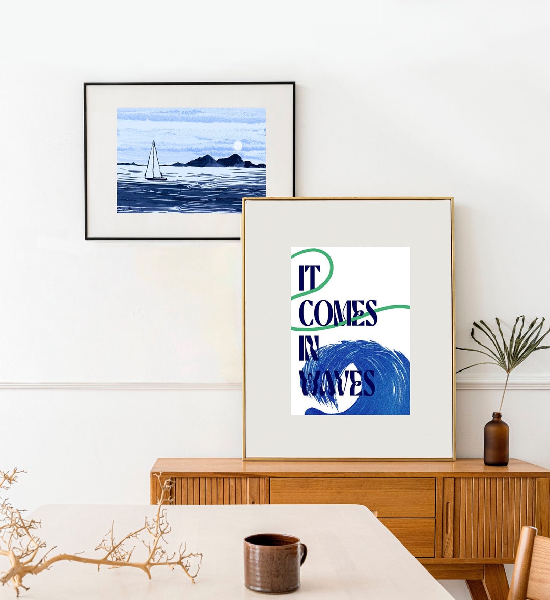 Marine Printable Poster, Duo Ocean Print, Waves Graphic Design ...