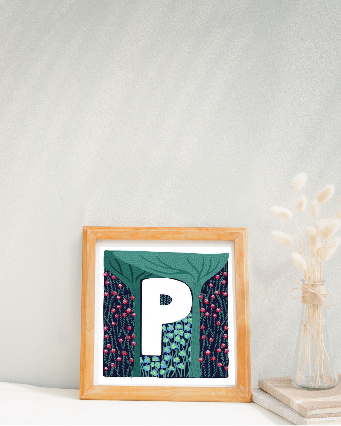 Alphabet Illustration Print, Baby Birth Present, P Letter Poster, First ...