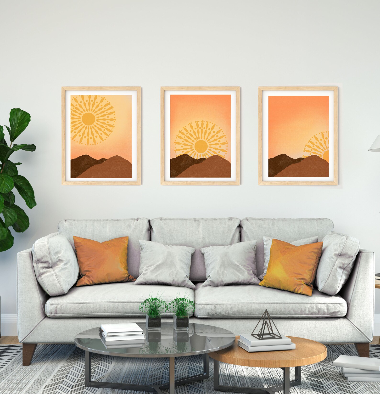 Boho Sunset Print Set Sun Phases Wall Decor Landscape Wall - Etsy