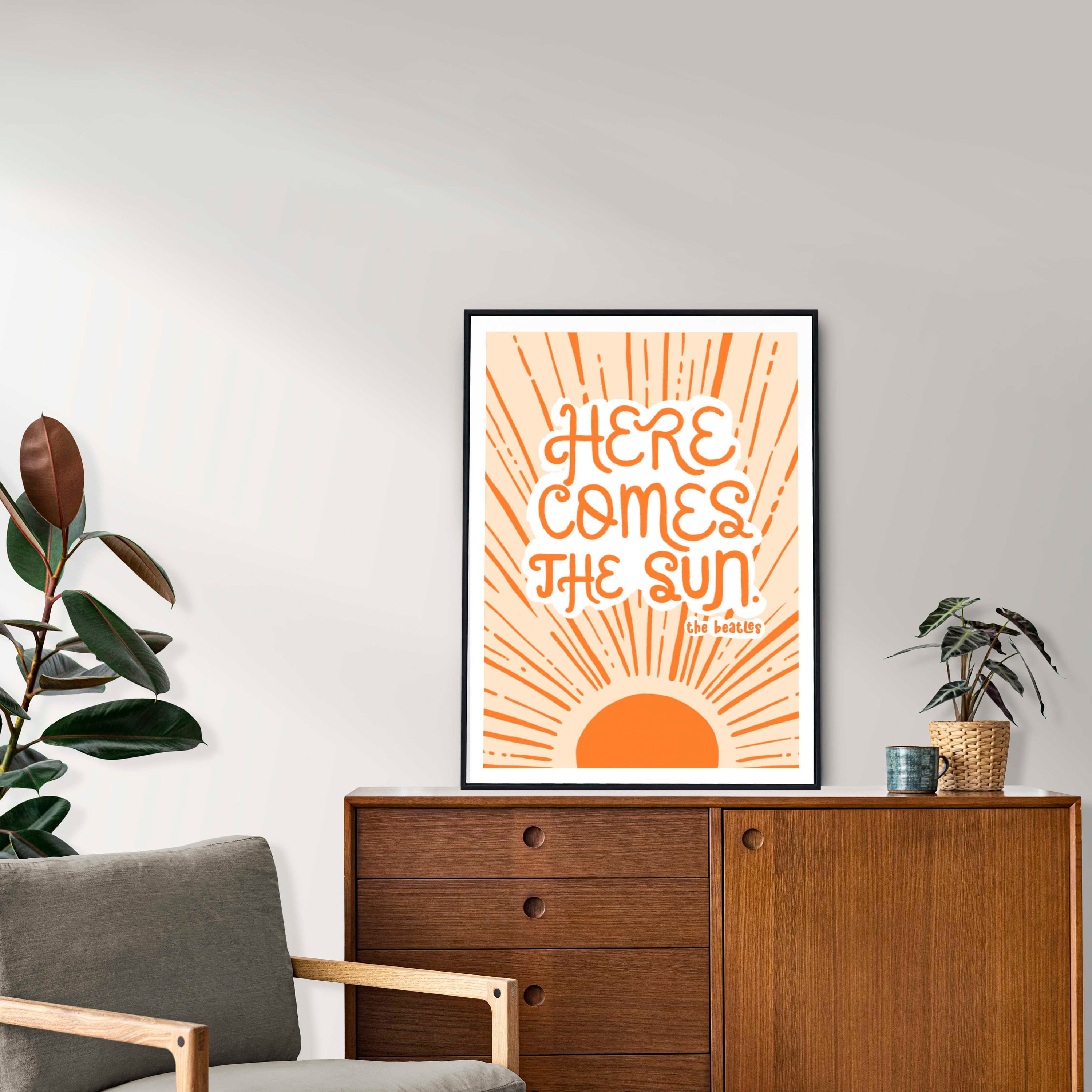 Music Poster, Song Slogan Print, Here Comes the Sun, Positive Quotes ...