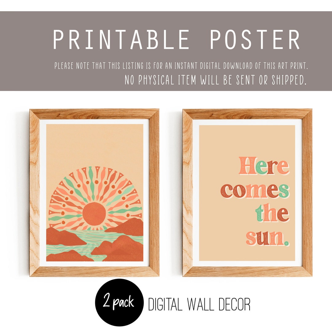 Boho Sunset Print Set, Slogan Wall Decor, Landscape Wall Art, Beatles ...