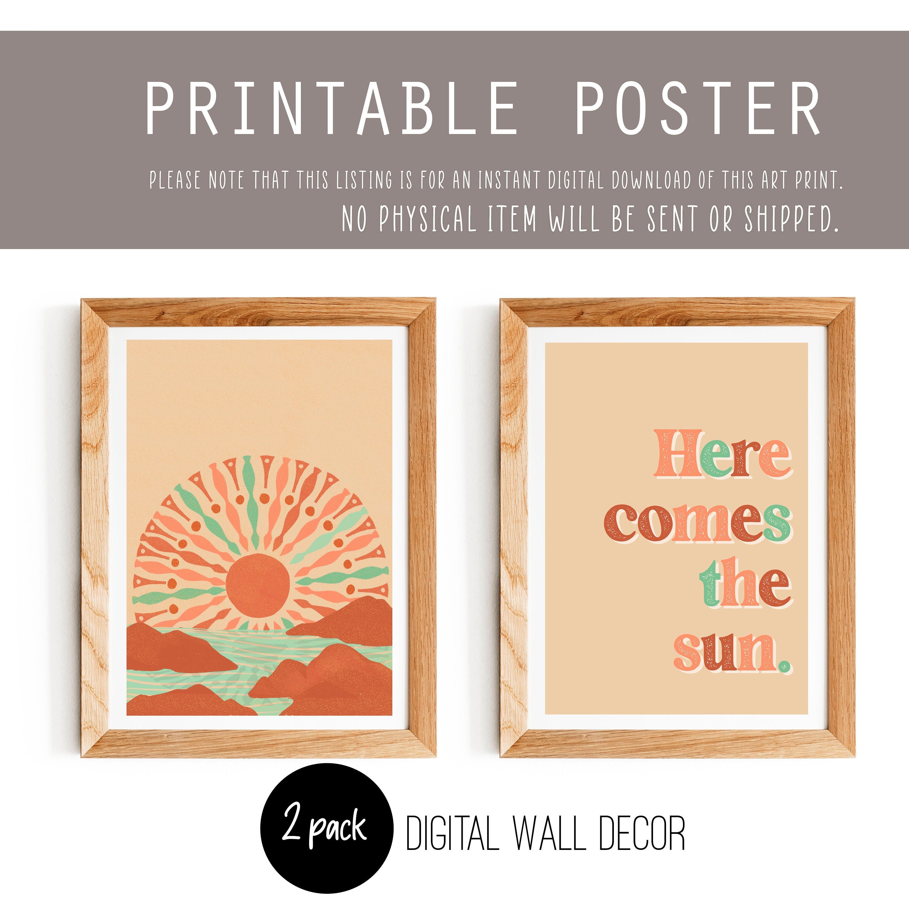 Boho Sunset Print Set, Slogan Wall Decor, Landscape Wall Art, Beatles ...