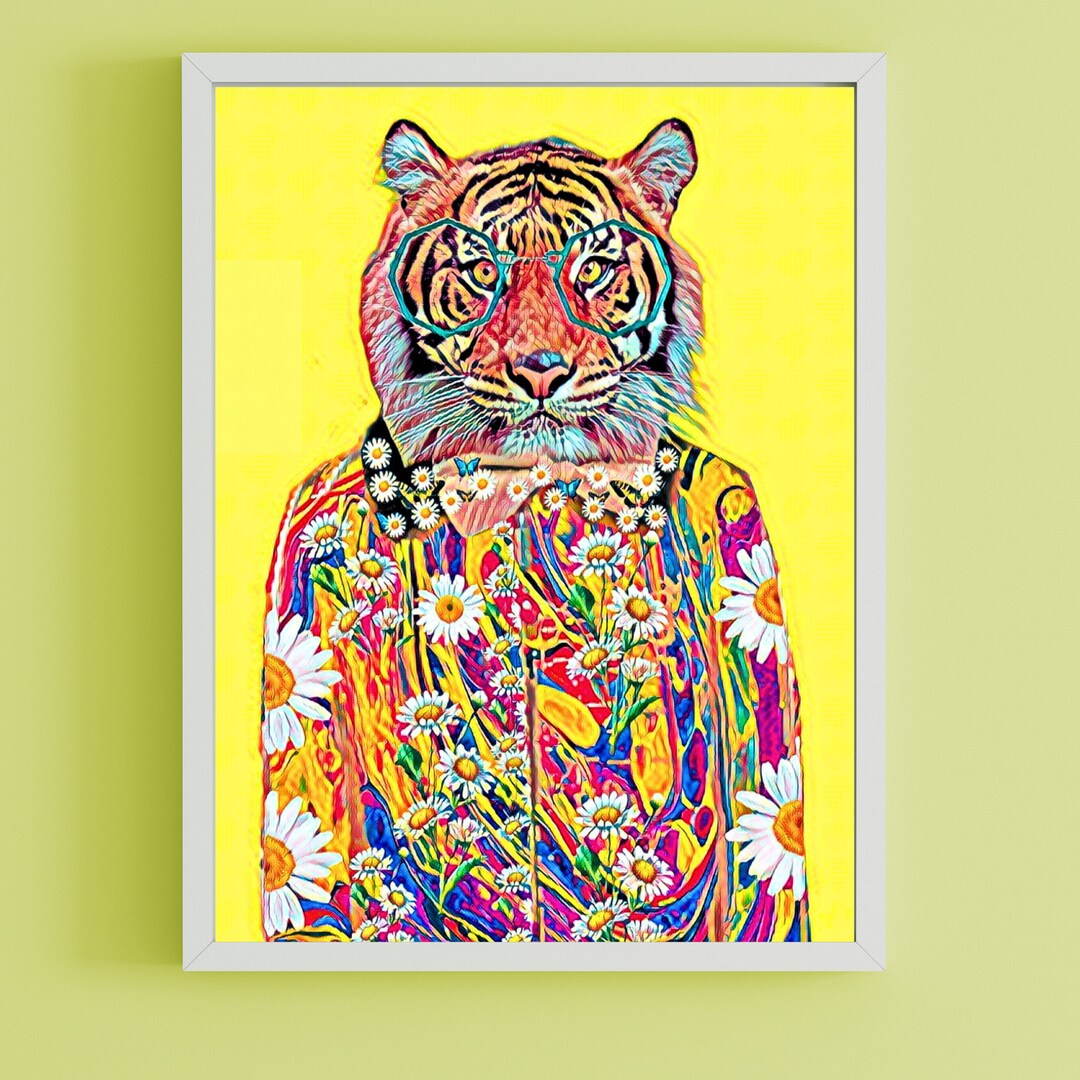 Tiger Daisy Abstract Fashion Tiger Yellow Background of a Tiger Art ...