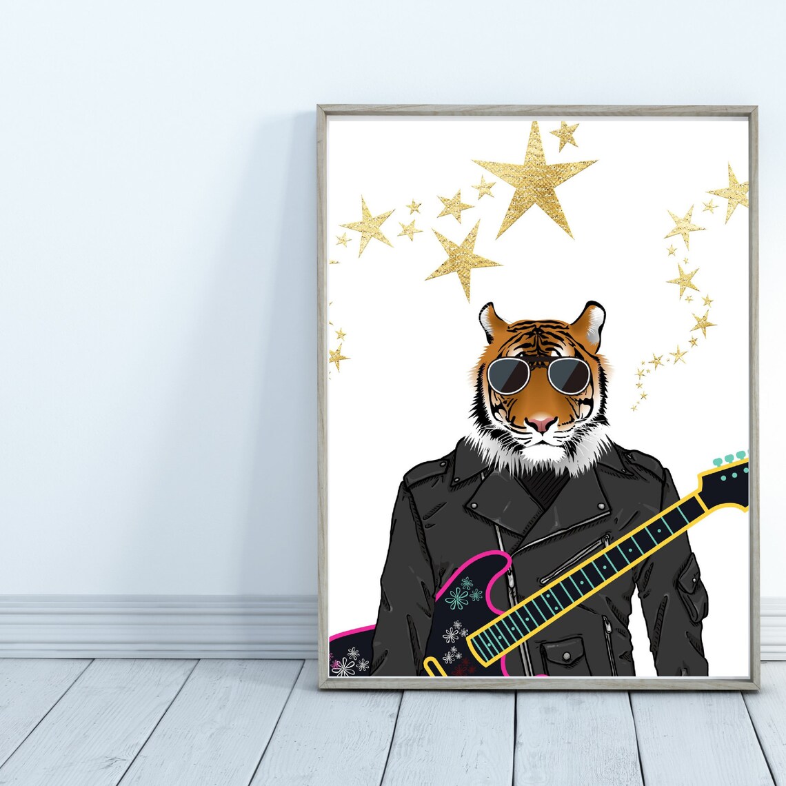 Rock Star Tiger Printable, Tiger Main Guitar Printable Poster Art for ...