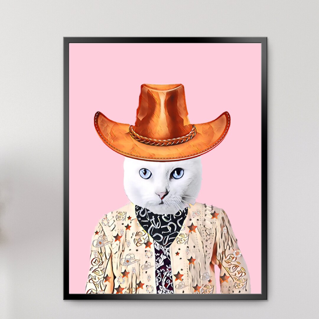 Cowboy Cat Art Print - Colorful Wall Art Country Western Decor - Cat ...