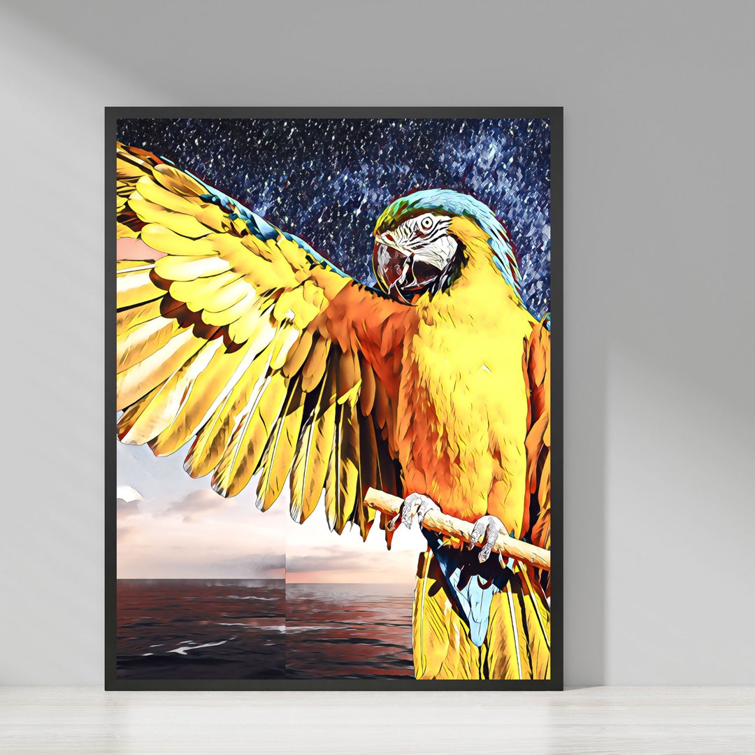Parrot Space View- Galaxy Shore Floral Painting - Parrot Landscape ...