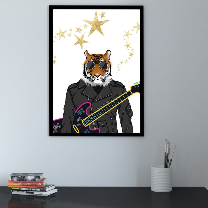 Rock Star Tiger Printable, Tiger Main Guitar Printable Poster Art for ...