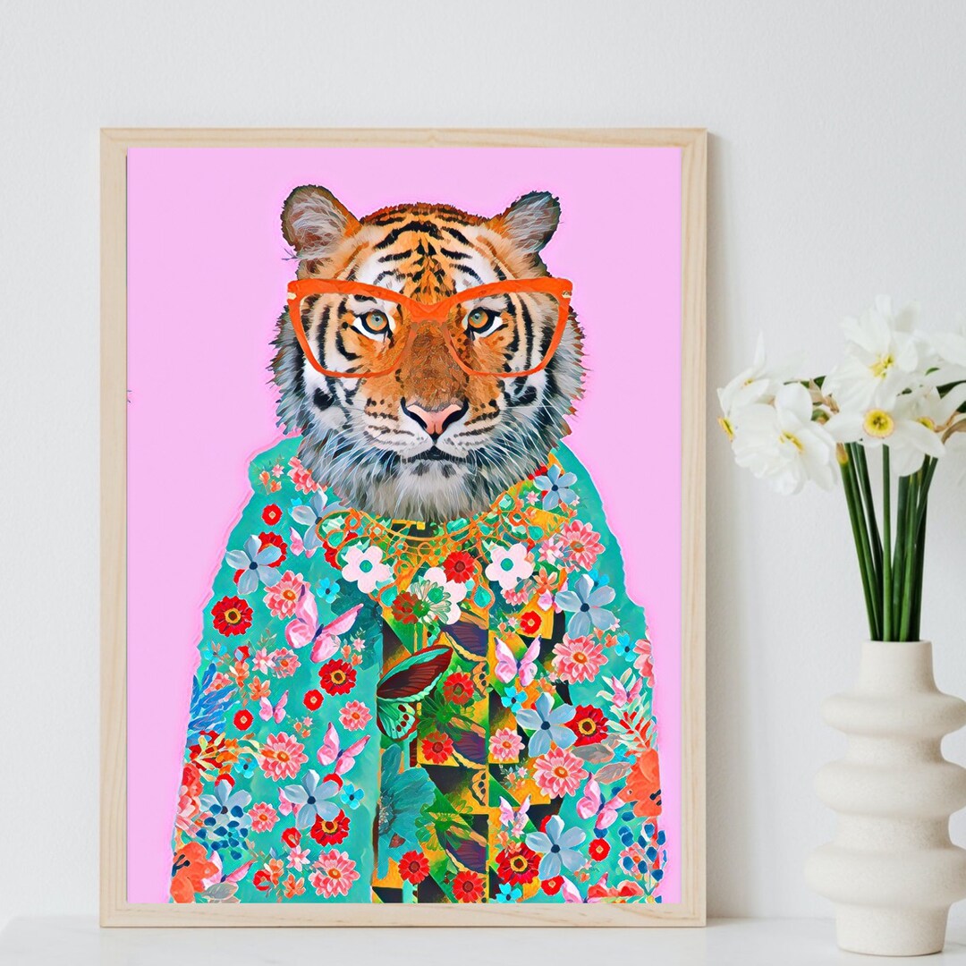 Fashion Tiger Digital - Art Print, Tigerwall Art Poster, Tiger With ...