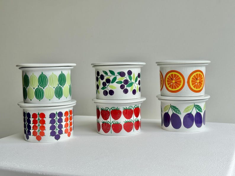 Arabia Finland Pomona Jam Pots – Set of 6 – Vintage Scandinavian ...