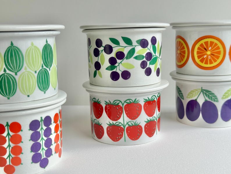 Arabia Finland Pomona Jam Pots – Set of 6 – Vintage Scandinavian ...