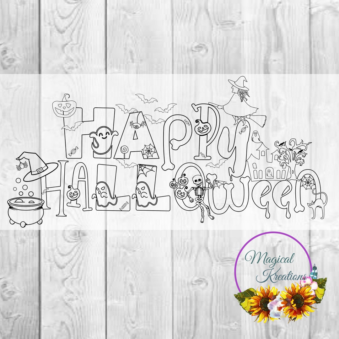 Halloween Coloring Banner/ Halloween Printables for Kids/ Happy ...