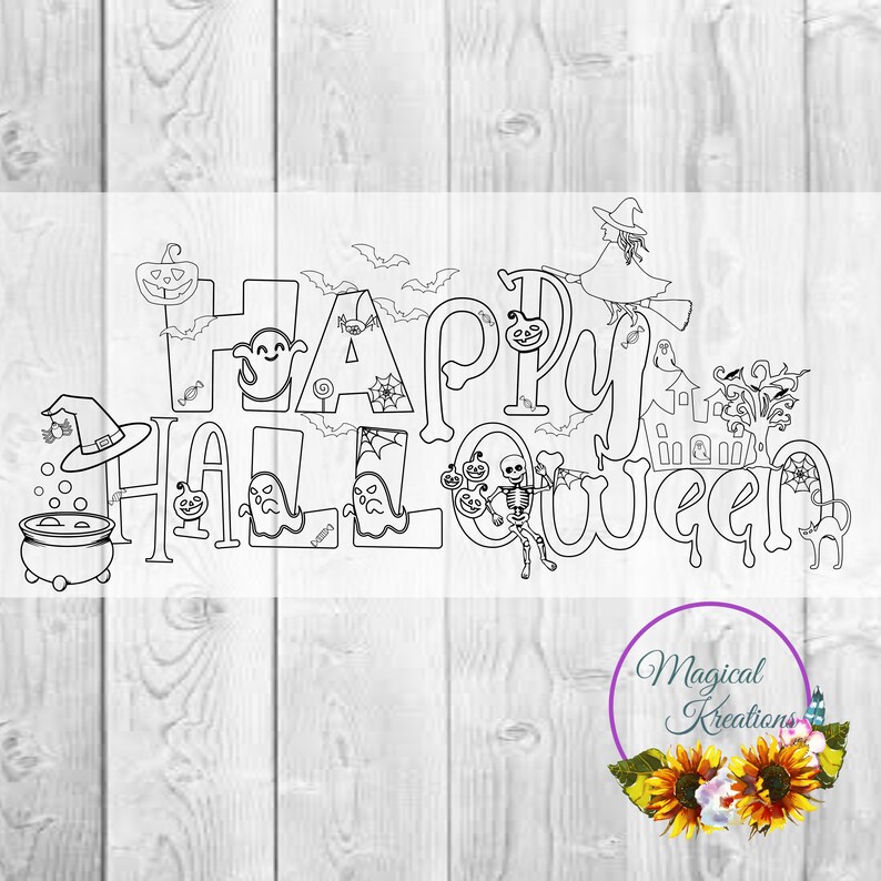 Halloween Coloring Banner/ Halloween Printables for Kids/ Happy ...