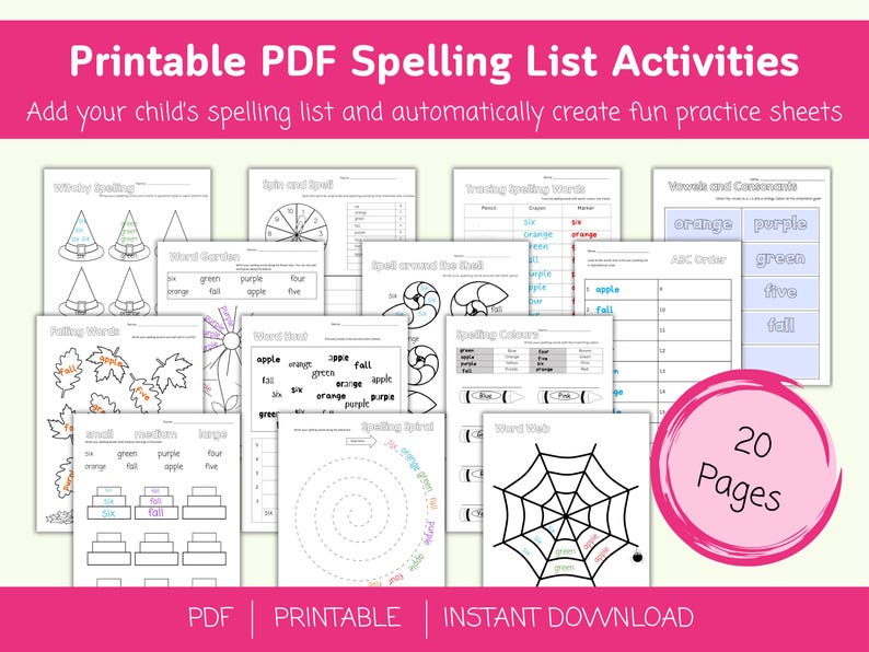 Spelling List Printables, Automatically Add Your Own Spelling List, 20 ...