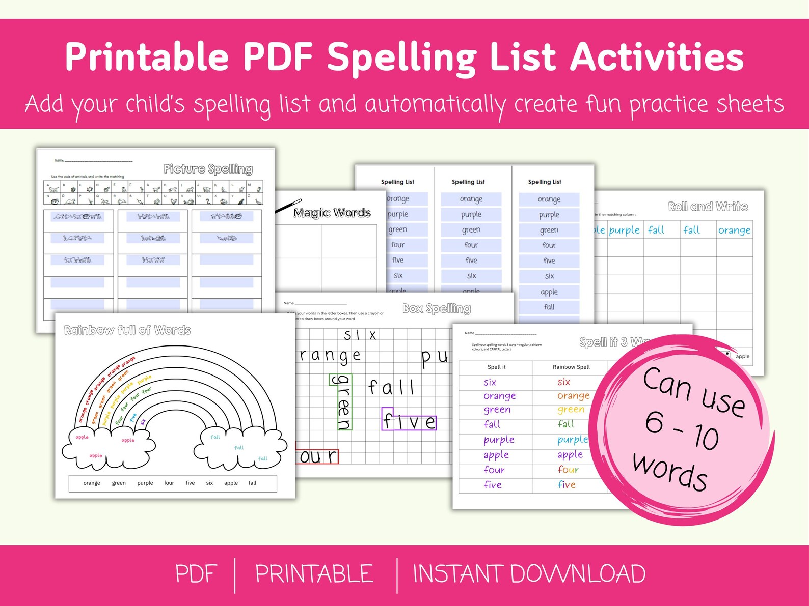 Spelling List Printables, Automatically Add Your Own Spelling List, 20 ...