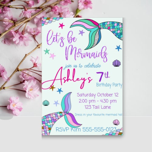 Mermaid Sea Theme, Mermaid Invitation, Digital Party Invitation ...