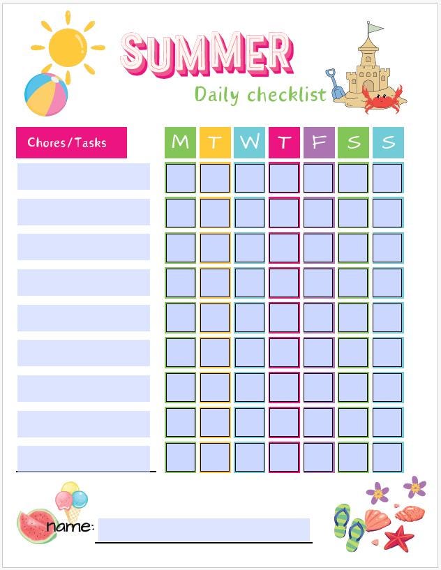 Editable Summer Screentime Checklist, Editable Summer Daily Checklist ...