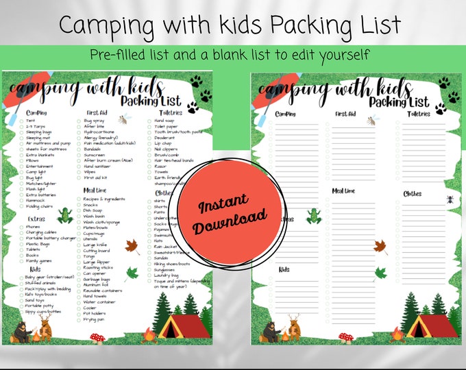 Editable Camping Packing List, Camping Trip Packing Checklist PDF ...