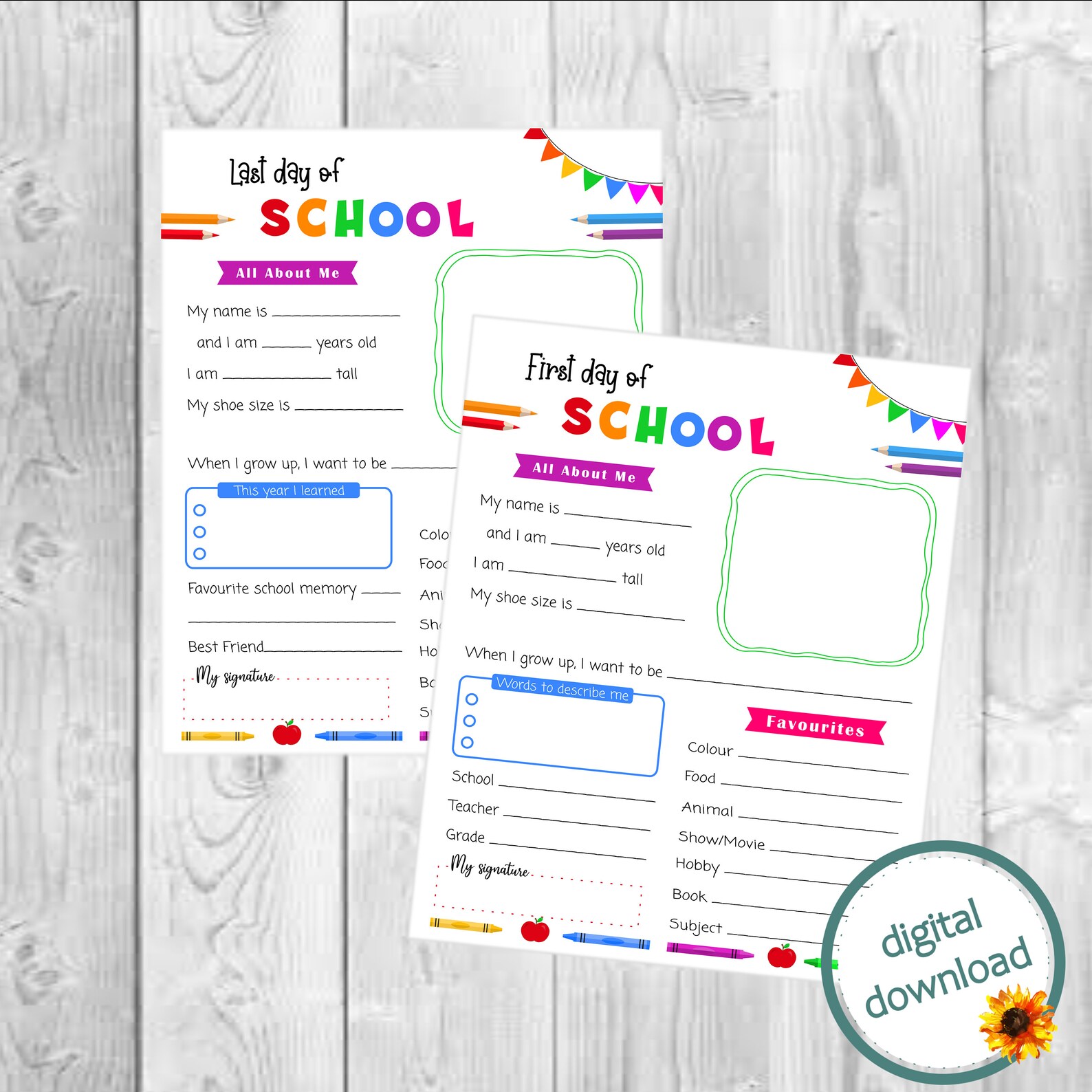 First Day of School Worksheet/ Back to School Questionnaire/ Last Day ...