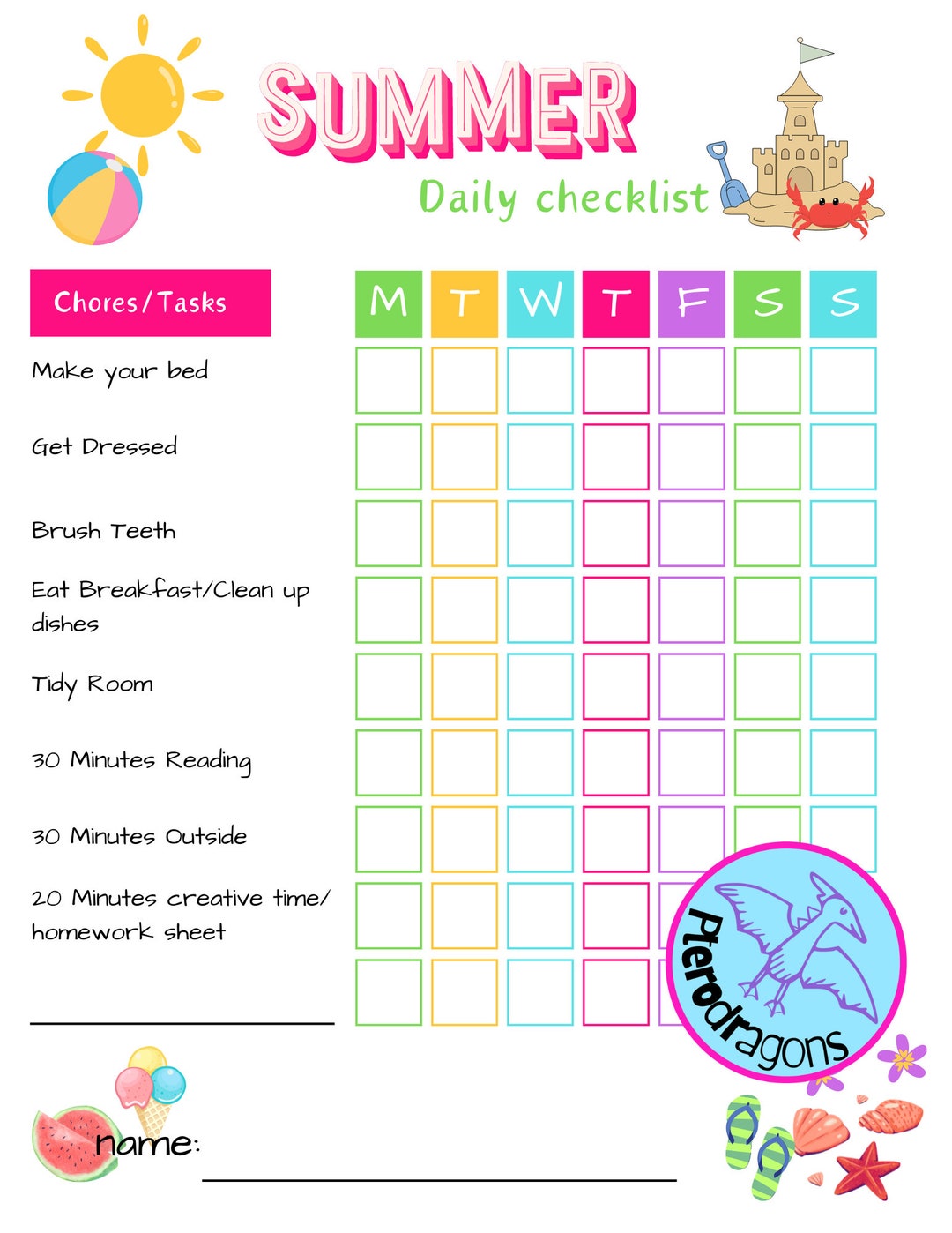 Summer Screentime Checklist, Summer Daily Checklist - Etsy