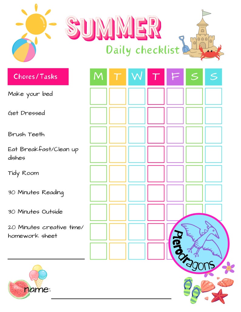 Summer Screentime Checklist, Summer Daily Checklist - Etsy