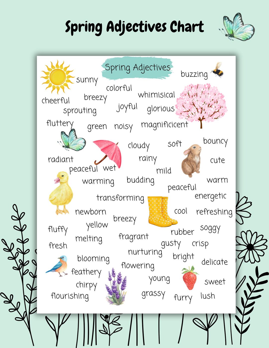 Spring Adjective Chart, Spring, Writing Stories, Writing Prompts ...