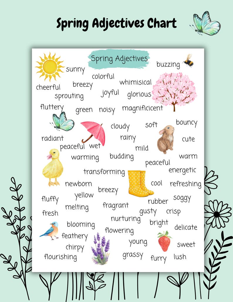Spring Adjective Chart, Spring, Writing Stories, Writing Prompts ...