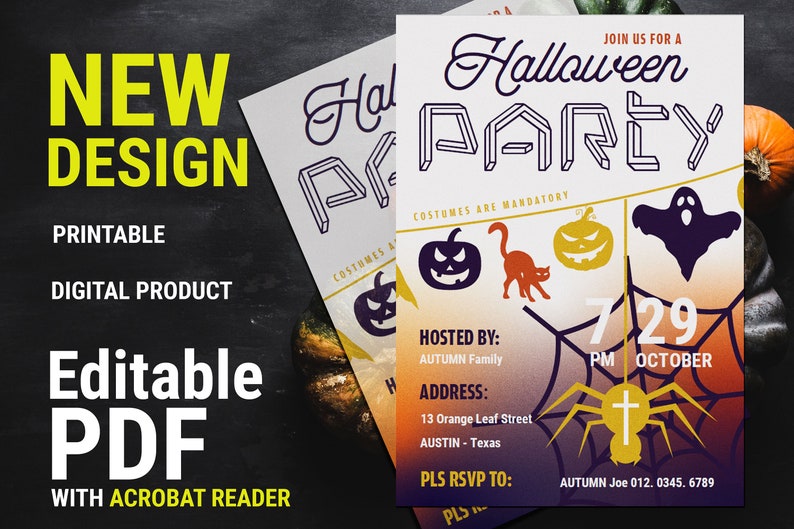 HALLOWEEN Party Invitation 5x7 in Editable PDF With - Etsy