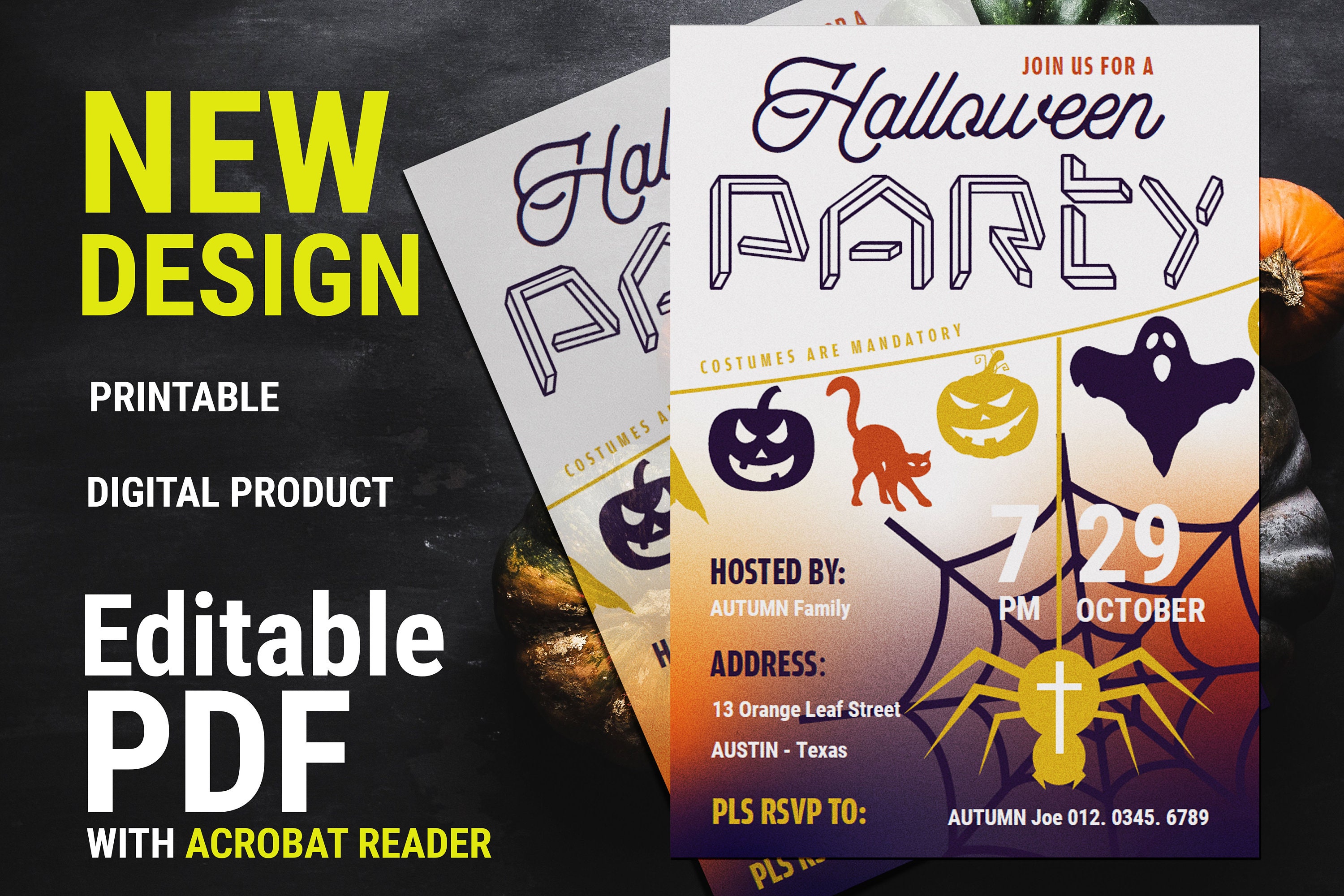 HALLOWEEN Party Invitation - 5x7 in - Editable PDF With Acrobat Reader ...