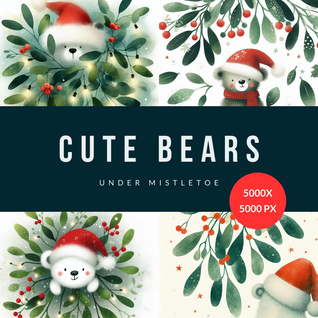 24 Watercolor Christmas Bear Illustrations | 5000x5000px Jpgs | Cute ...