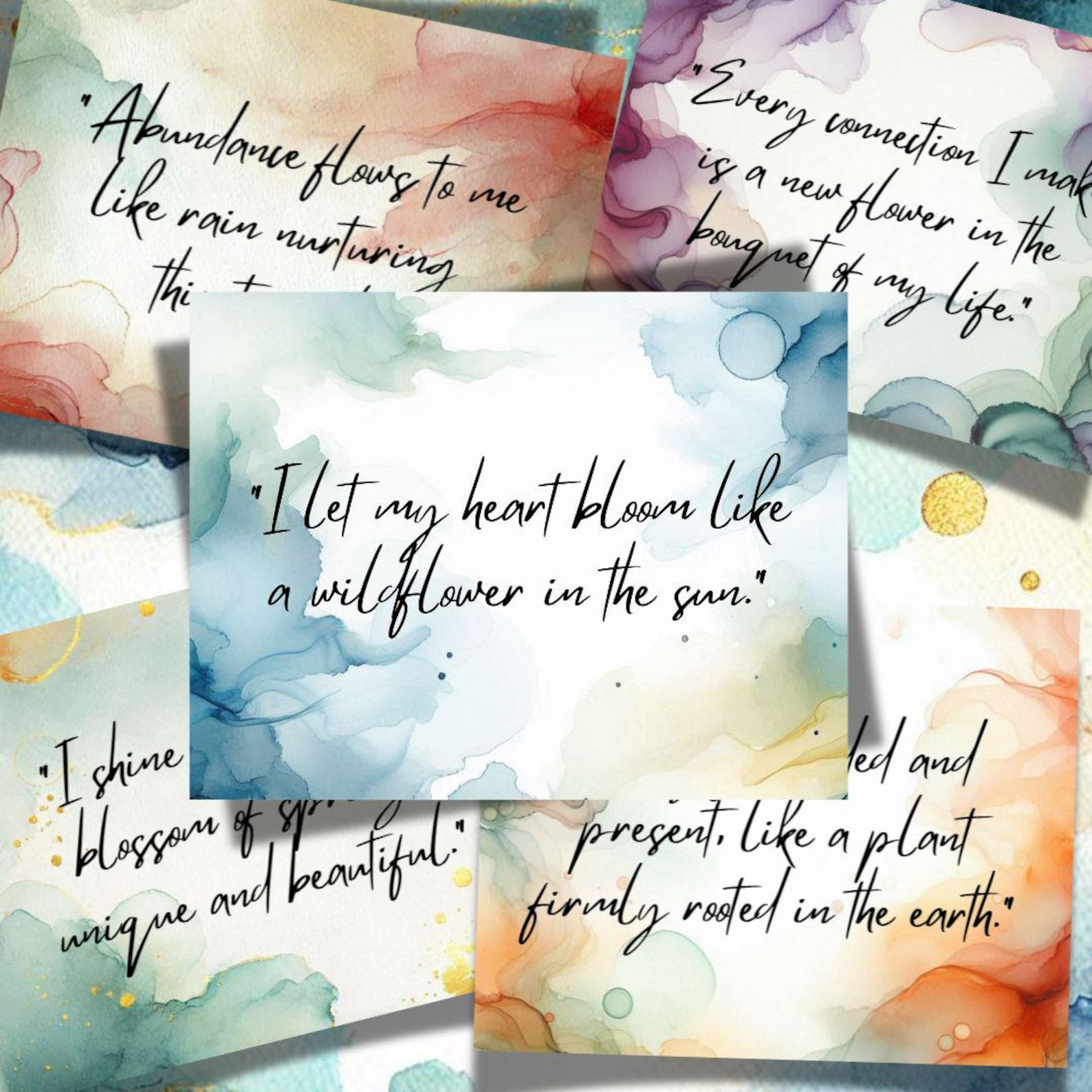 50 Editable Affirmation Cards | Canva Template | Bonus 100 Watercolor ...