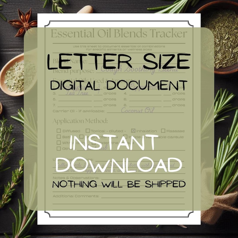 Essential Oil Blends Tracker | Digital Printable and Fillable PDF ...