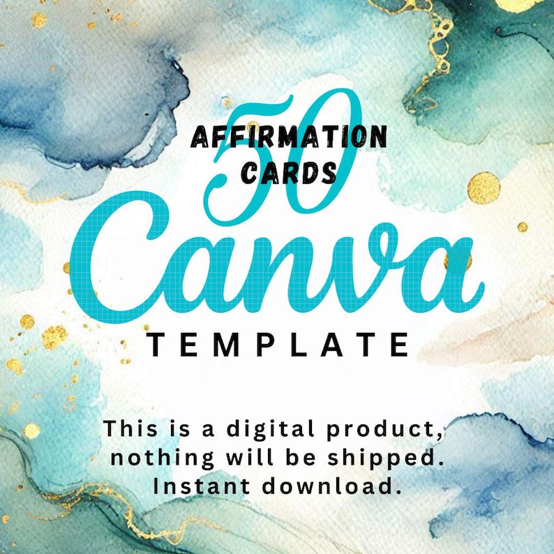 50 Editable Affirmation Cards | Canva Template | Bonus 100 Watercolor ...