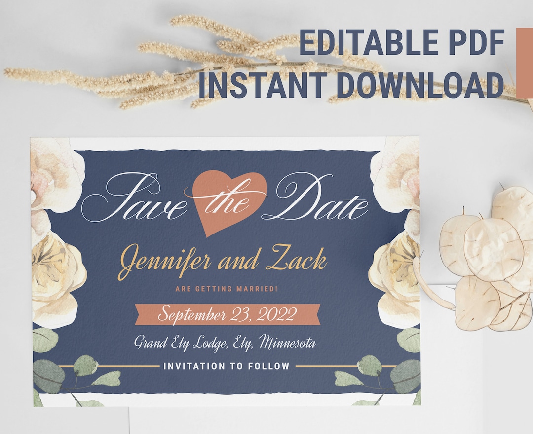Save the Date EDITABLE .pdf Template Adobe Reader - Etsy
