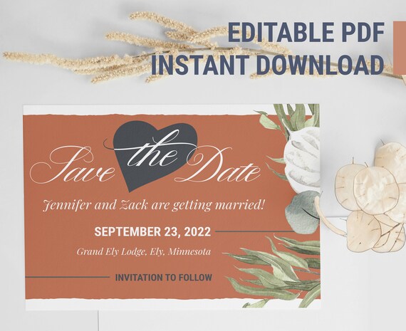 Save the Date EDITABLE .pdf template Adobe Reader | Etsy