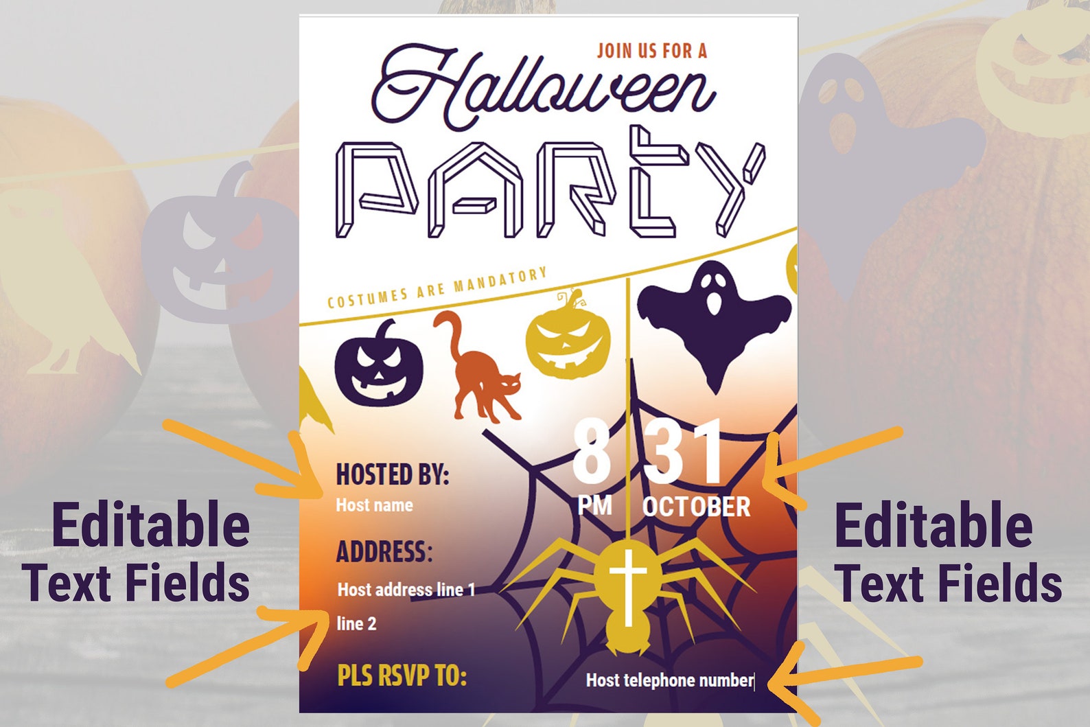 HALLOWEEN Party Invitation 5x7 in Editable PDF With - Etsy