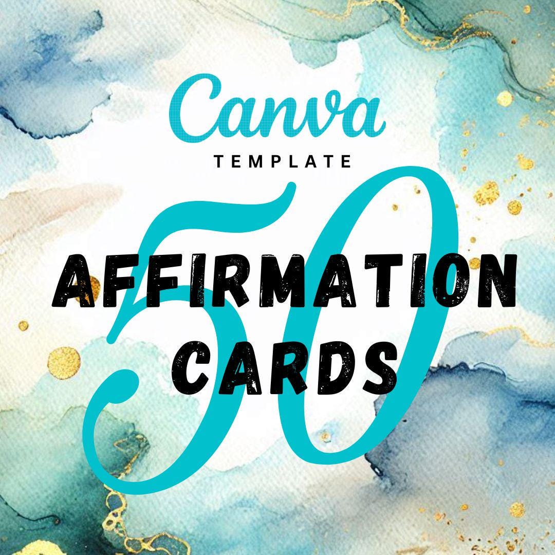 50 Editable Affirmation Cards | Canva Template | Bonus 100 Watercolor ...