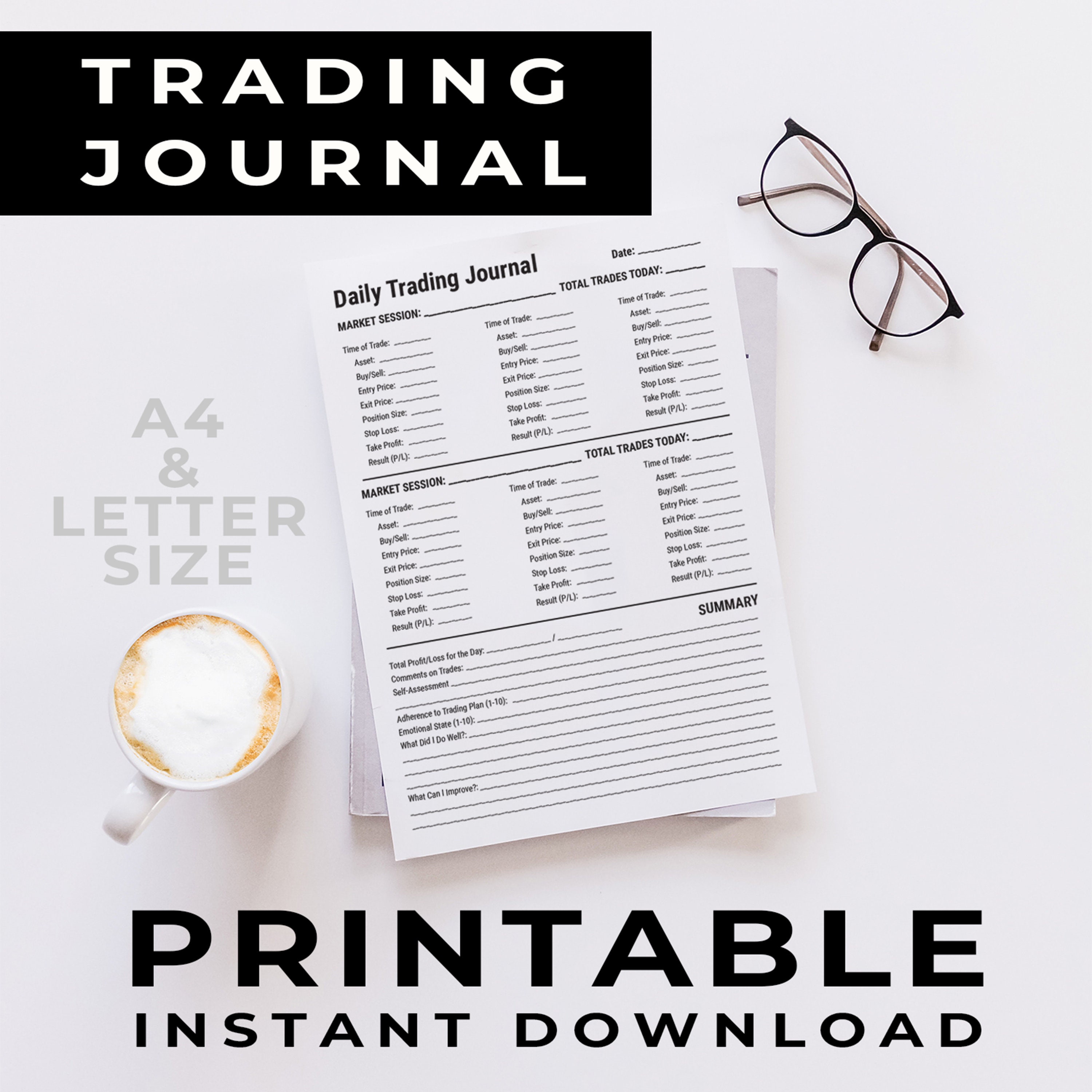 Daily Trading Journal - Digital Download - Printable PDF - A4 - Etsy