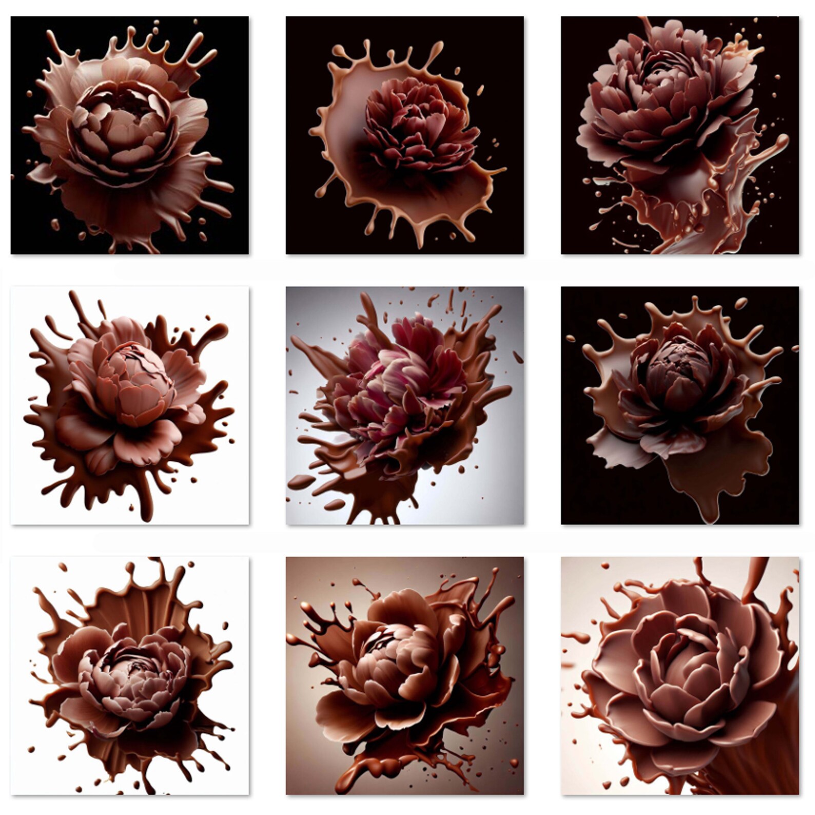 12 Peony Chocolate Splash Photo Pack| Illustrations Printable Instant ...